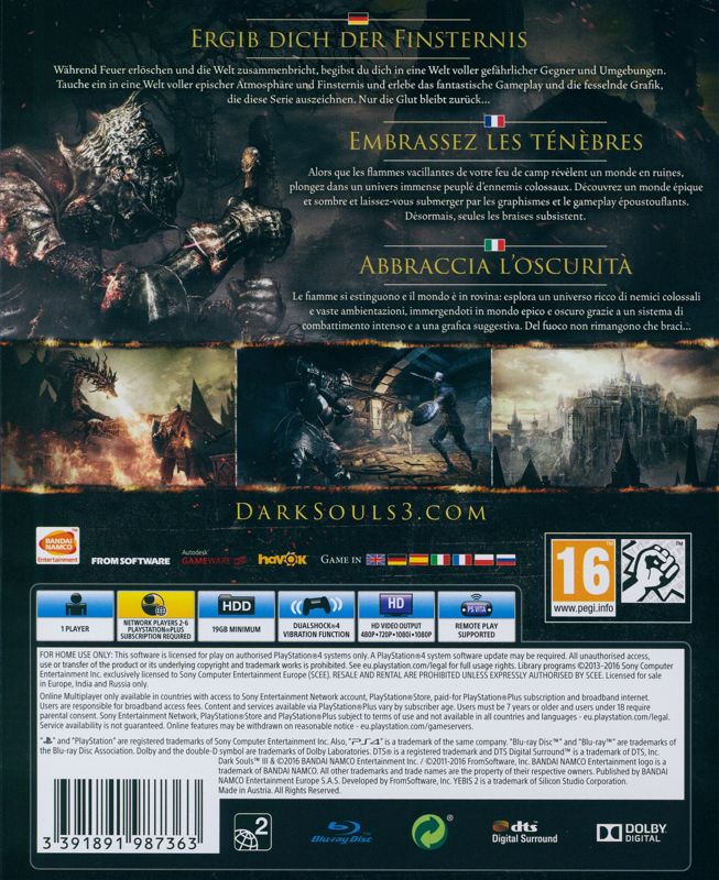 Dark Souls III cover or packaging material - MobyGames