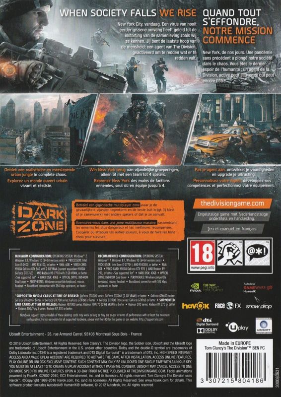 Tom Clancy's The Division cover or packaging material - MobyGames