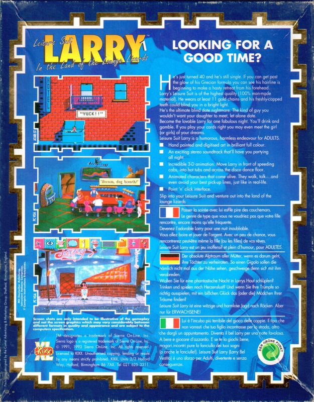 Leisure Suit Larry 1: In the Land of the Lounge Lizards cover or ...
