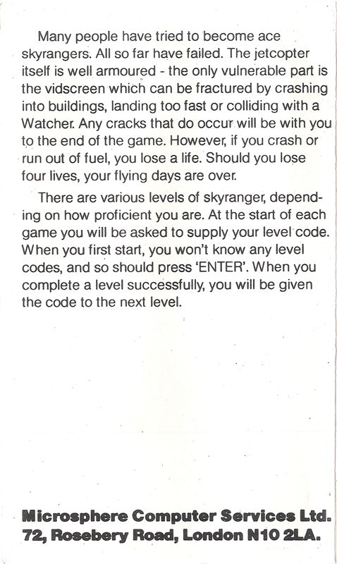 Sky Ranger cover or packaging material - MobyGames