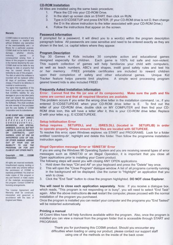 Top 30 Games 4 Kids cover or packaging material - MobyGames