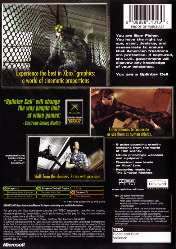 Tom Clancy's Splinter Cell cover or packaging material - MobyGames