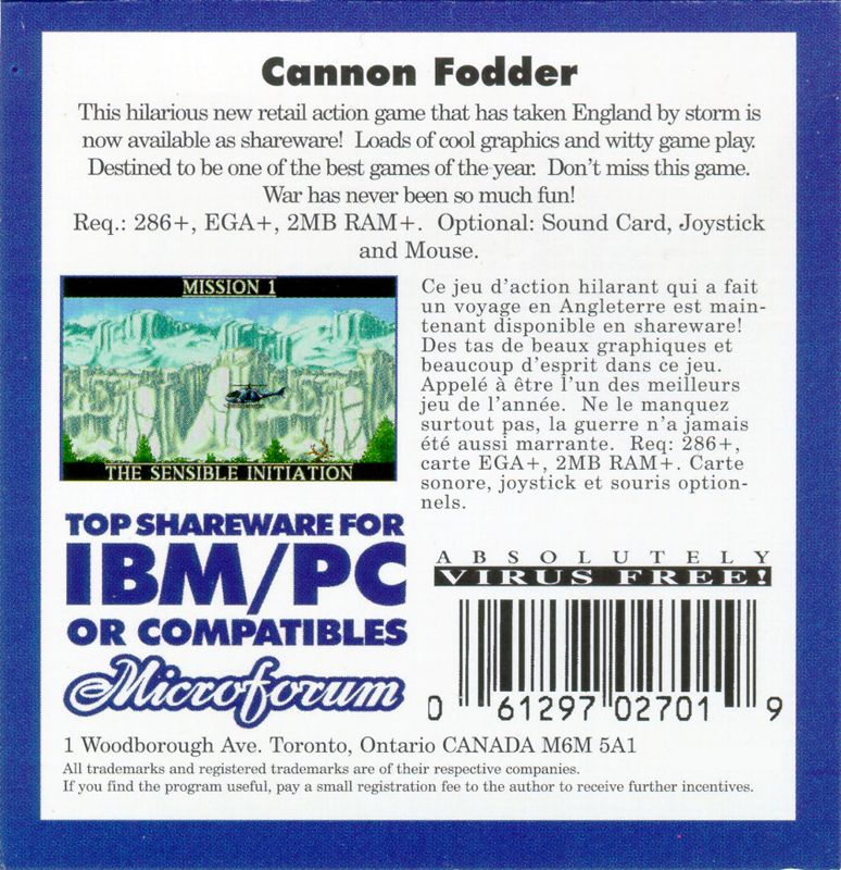 Cannon Fodder cover or packaging material - MobyGames