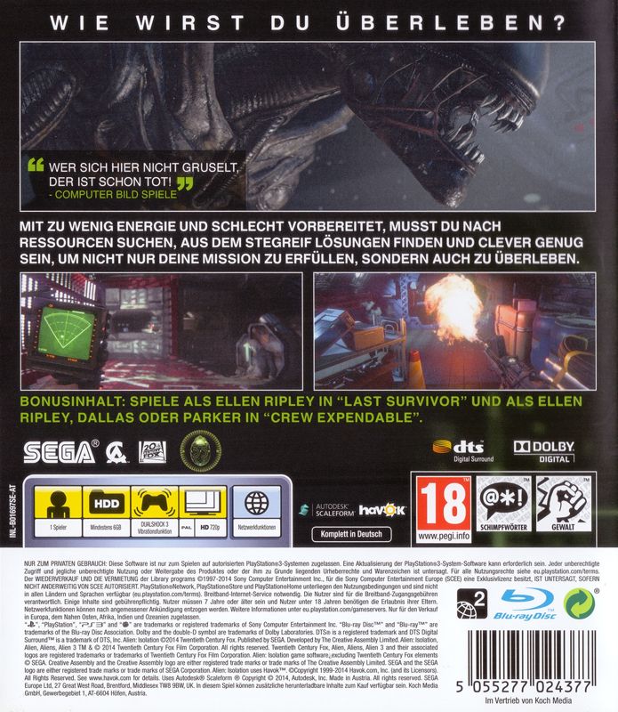 Alien: Isolation (Ripley Edition) cover or packaging material - MobyGames