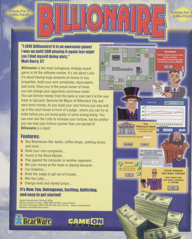 Billionaire cover or packaging material - MobyGames