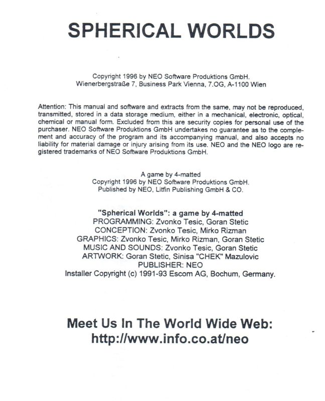 Spherical Worlds cover or packaging material - MobyGames