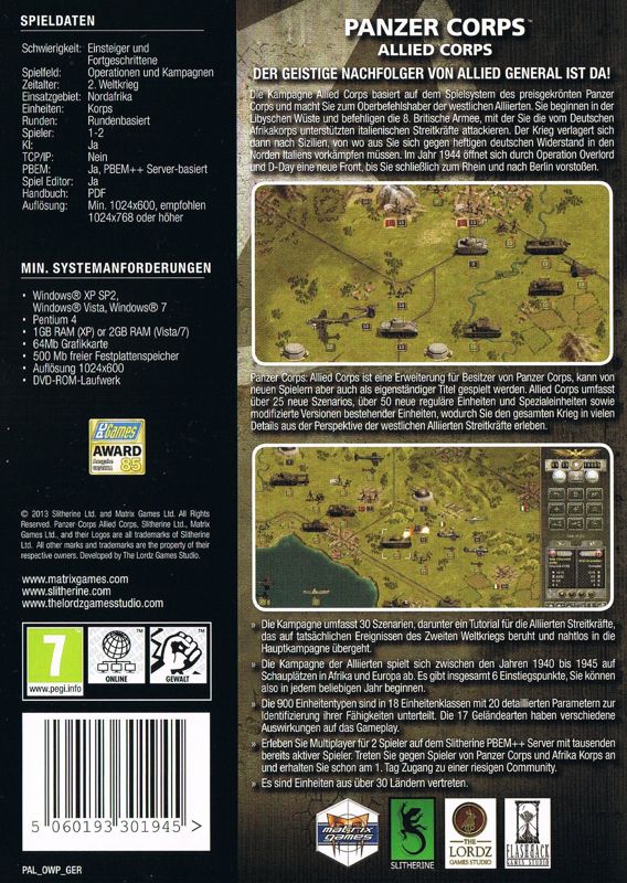 Panzer Corps: Allied Corps cover or packaging material - MobyGames