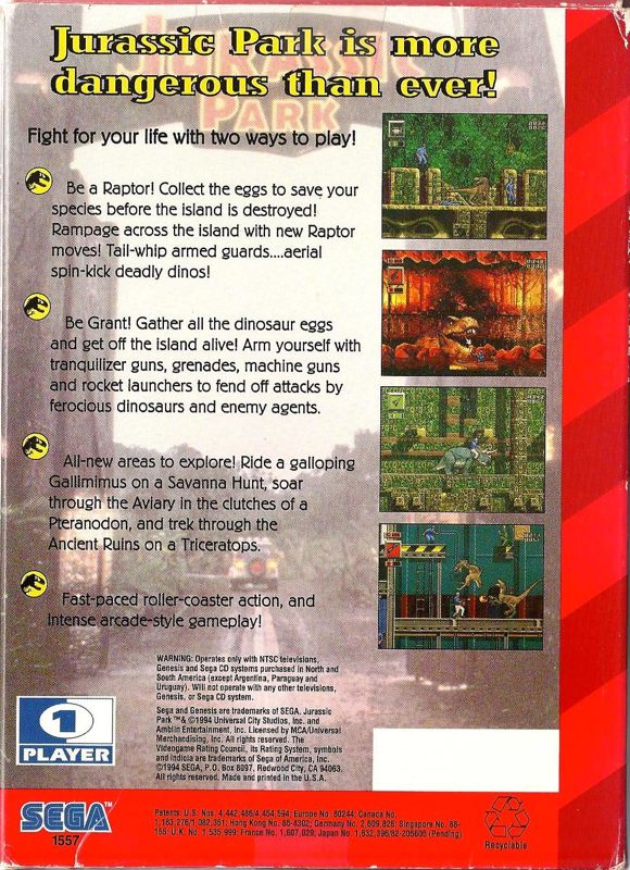 Jurassic Park: Rampage Edition cover or packaging material - MobyGames