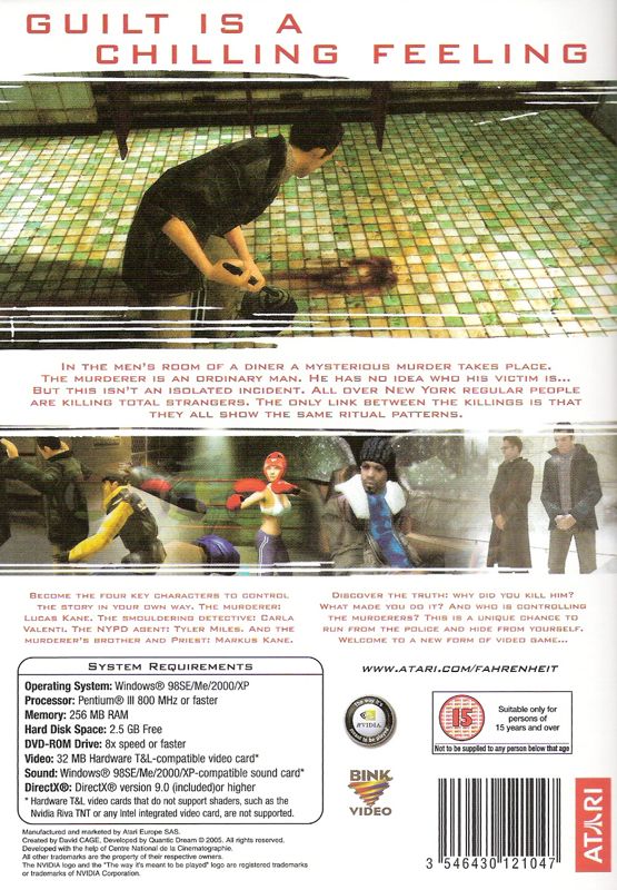 Indigo Prophecy cover or packaging material - MobyGames