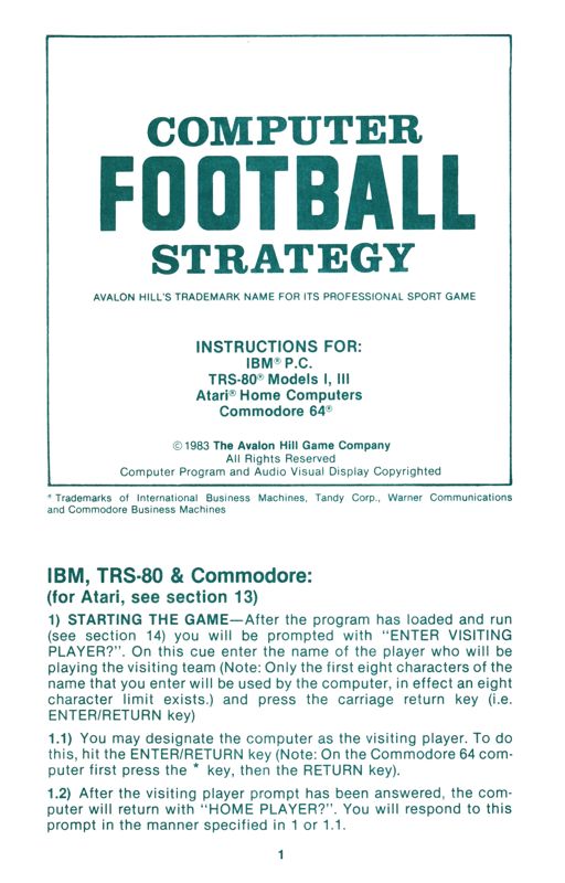 Computer Football Strategy cover or packaging material - MobyGames