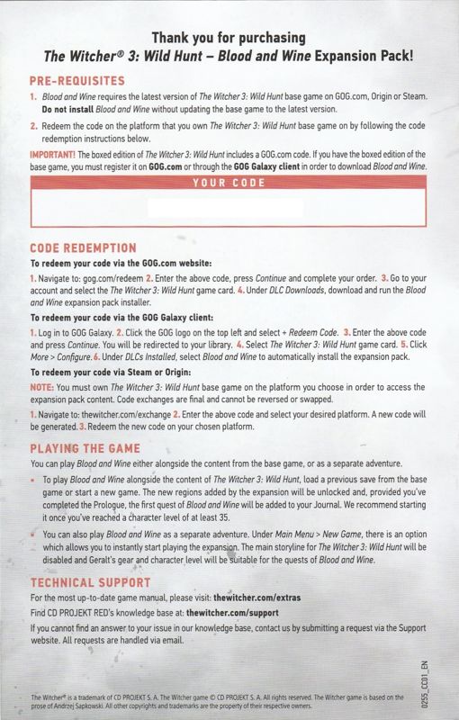 The Witcher 3: Wild Hunt - Blood and Wine cover or packaging material - MobyGames