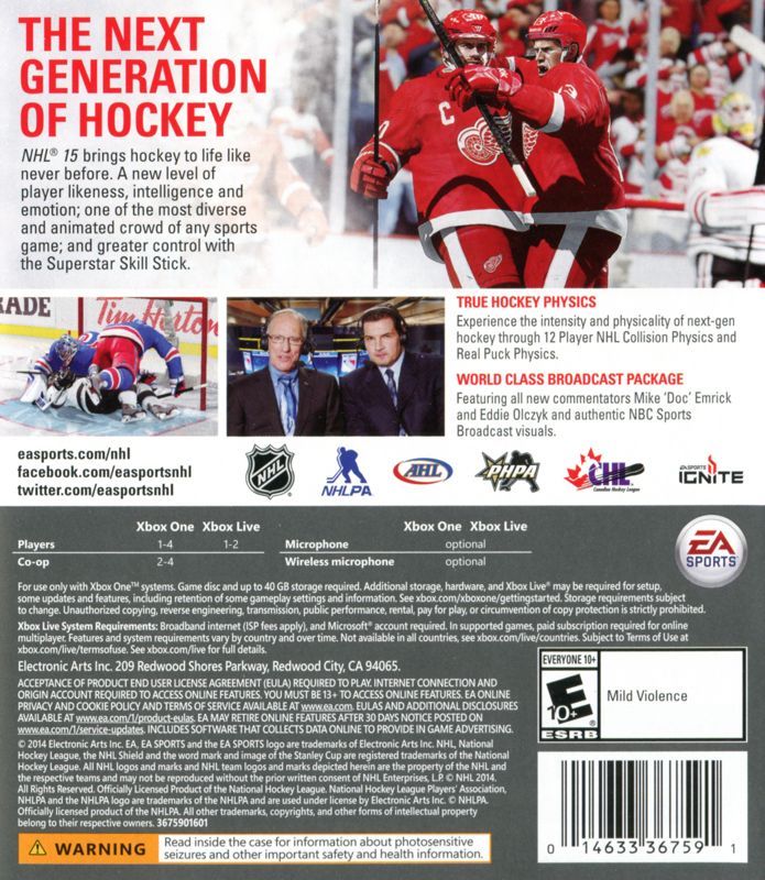 NHL 15 cover or packaging material - MobyGames