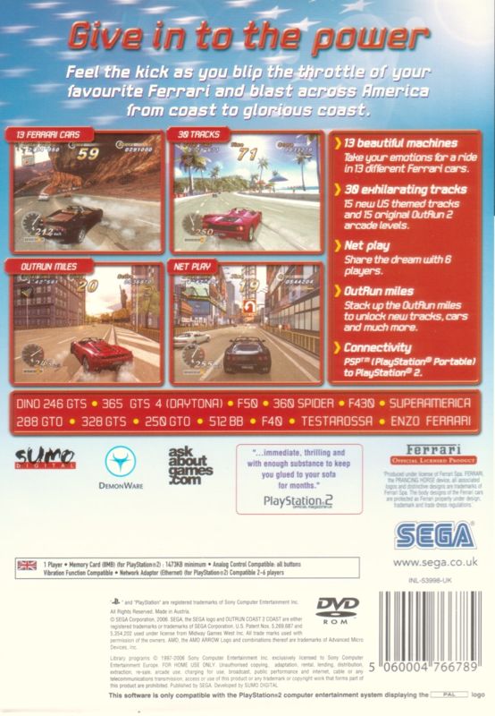 OutRun 2006: Coast 2 Coast cover or packaging material - MobyGames