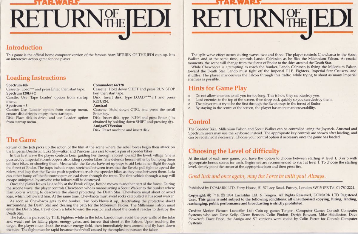 Star Wars: Return of the Jedi cover or packaging material - MobyGames
