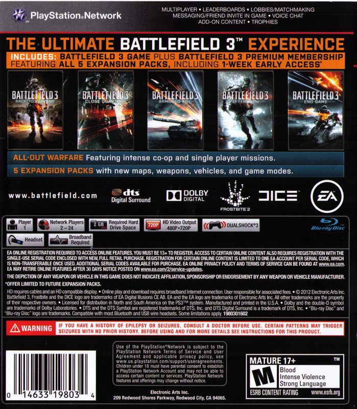 Battlefield 3: Premium Edition cover or packaging material - MobyGames