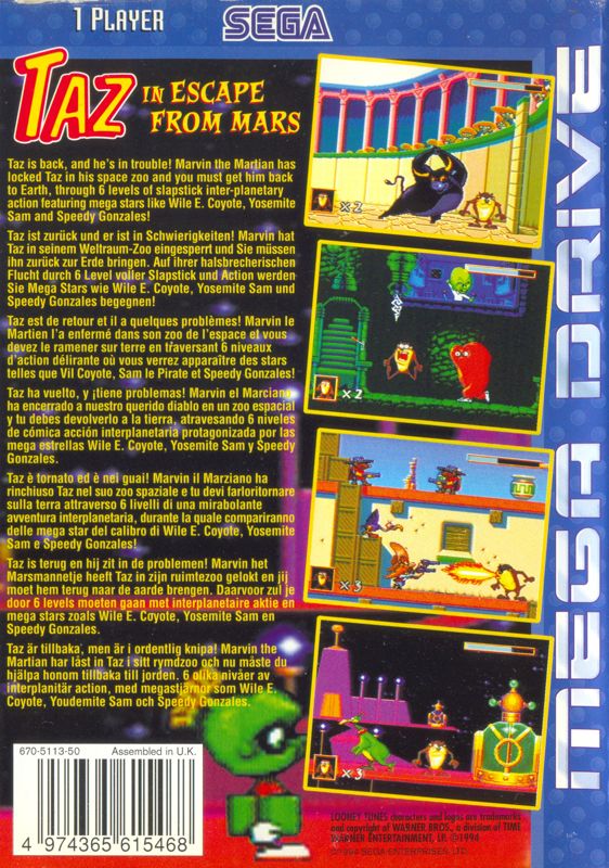 Taz in Escape from Mars cover or packaging material - MobyGames
