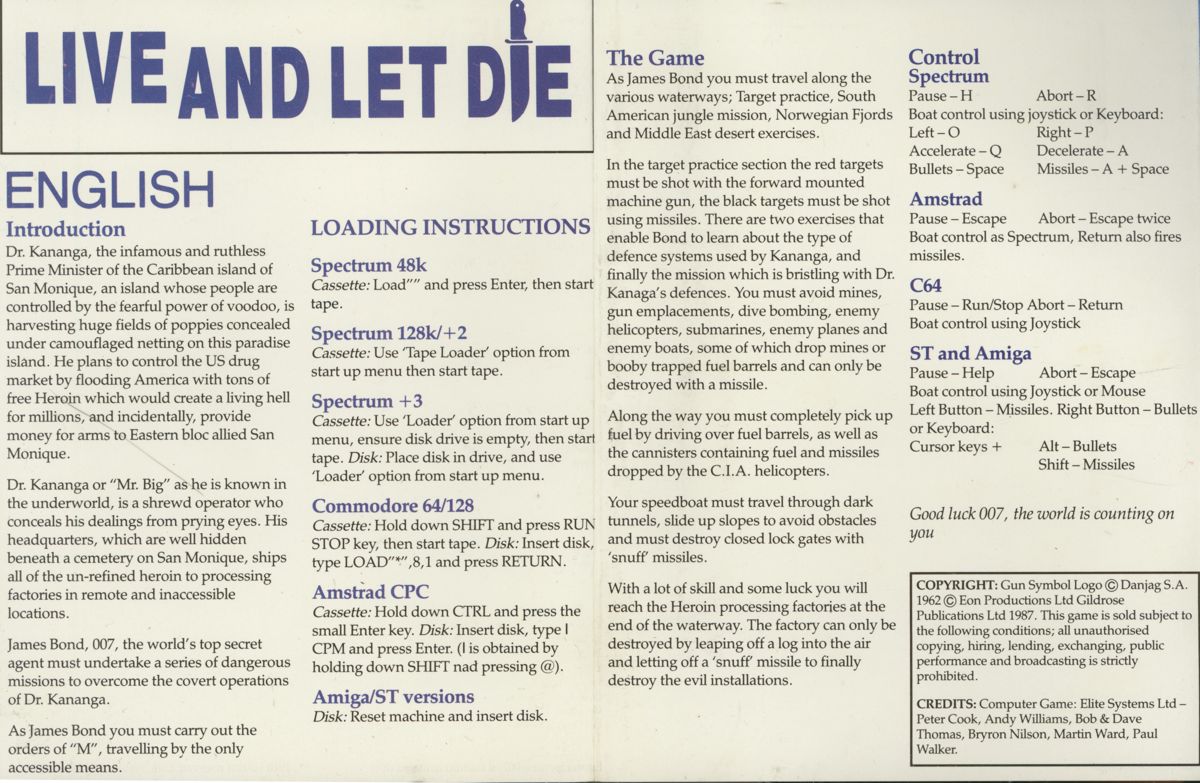 Ian Fleming's James Bond 007 in Live and Let Die: The Computer Game cover or packaging material ...