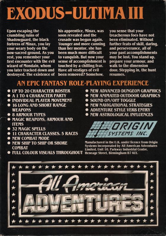 Exodus: Ultima III cover or packaging material - MobyGames