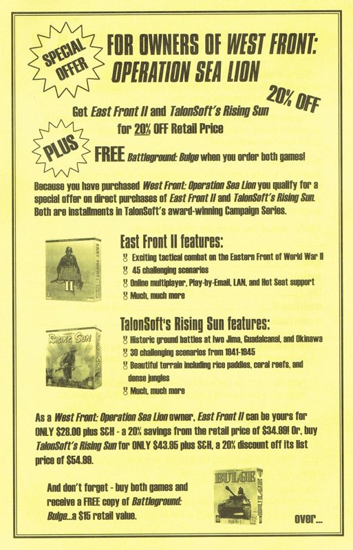 TalonSoft's West Front: Operation Sea Lion cover or packaging material ...