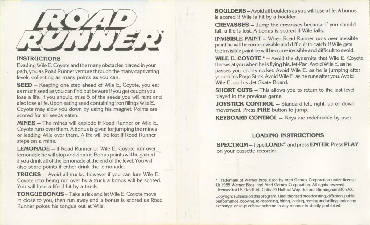 Road Runner cover or packaging material - MobyGames