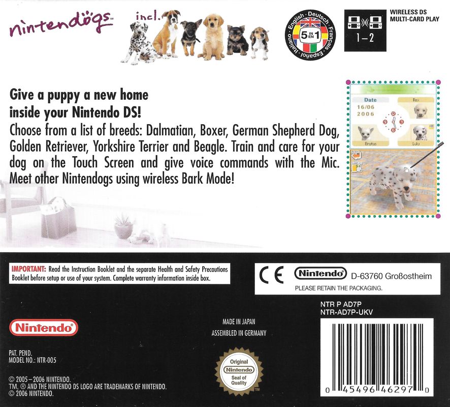 Nintendogs: Dalmatian & Friends cover or packaging material - MobyGames