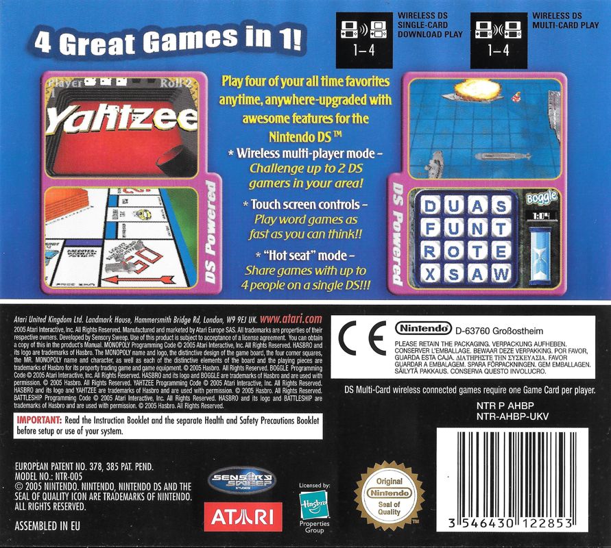 4 Game Fun Pack: Monopoly / Boggle / Yahtzee / Battleship cover or ...