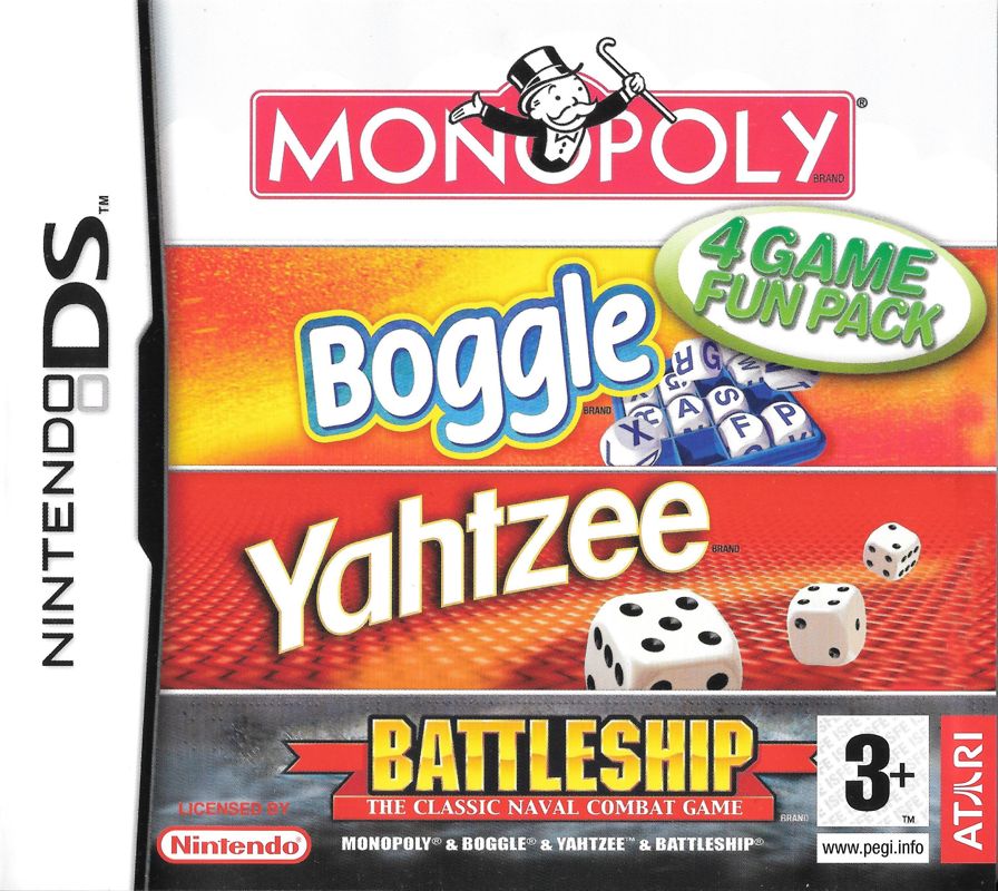 4 Game Fun Pack: Monopoly / Boggle / Yahtzee / Battleship cover or packaging material - MobyGames