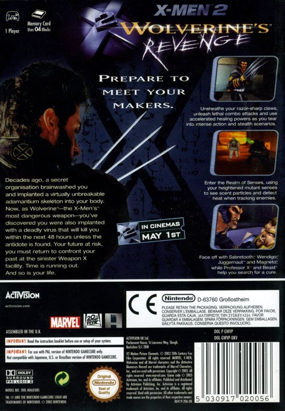 X2: Wolverine's Revenge cover or packaging material - MobyGames