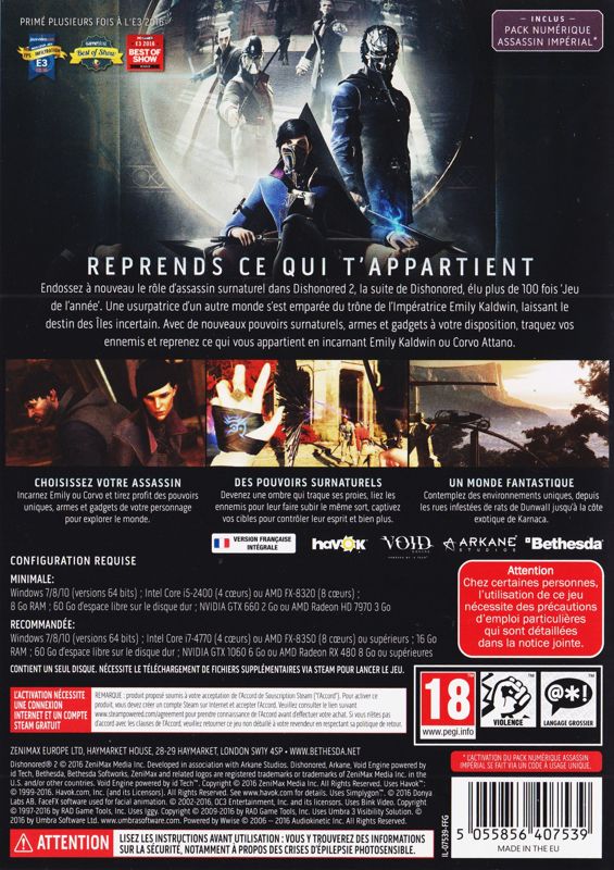 Dishonored 2 cover or packaging material - MobyGames