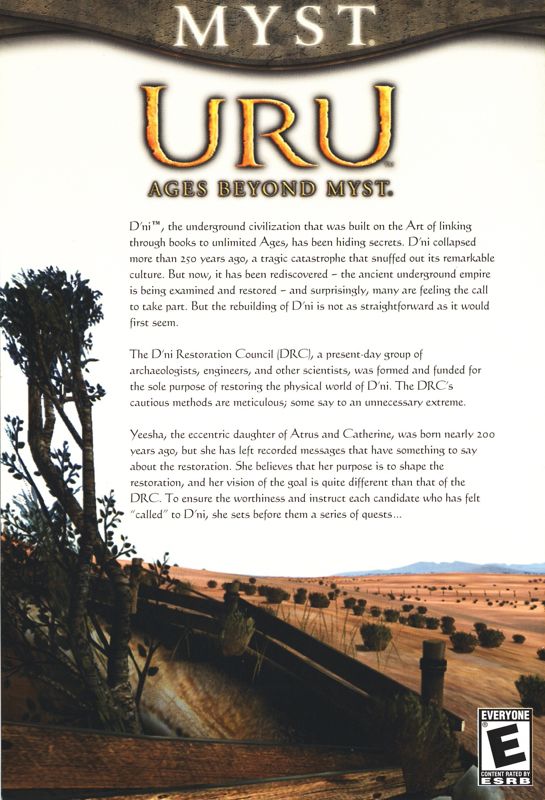 Uru: Ages Beyond Myst cover or packaging material - MobyGames