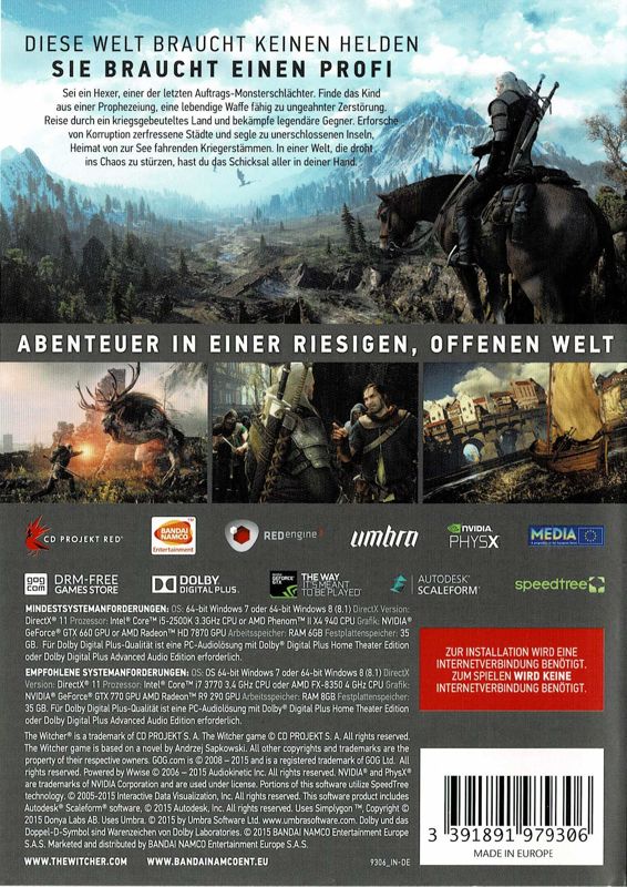 The Witcher 3: Wild Hunt cover or packaging material - MobyGames