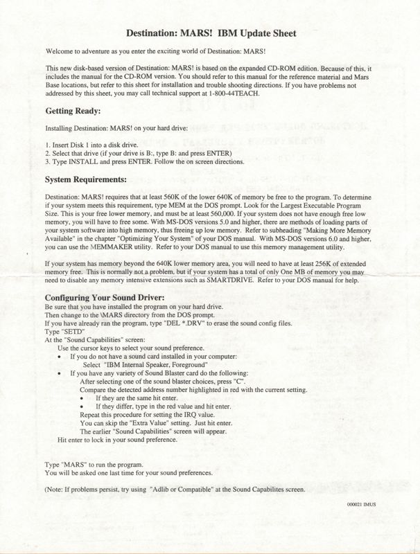 Destination: Mars! cover or packaging material - MobyGames