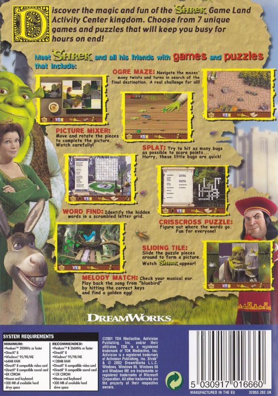 Shrek: Game Land Activity Center cover or packaging material - MobyGames