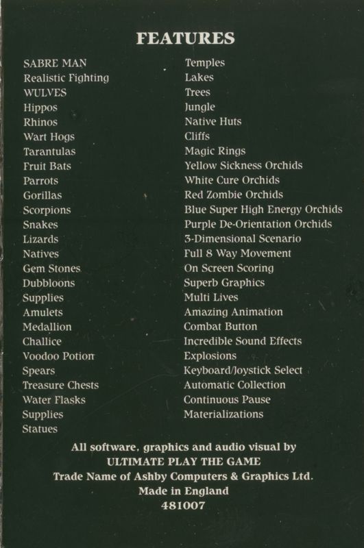 Sabre Wulf cover or packaging material - MobyGames