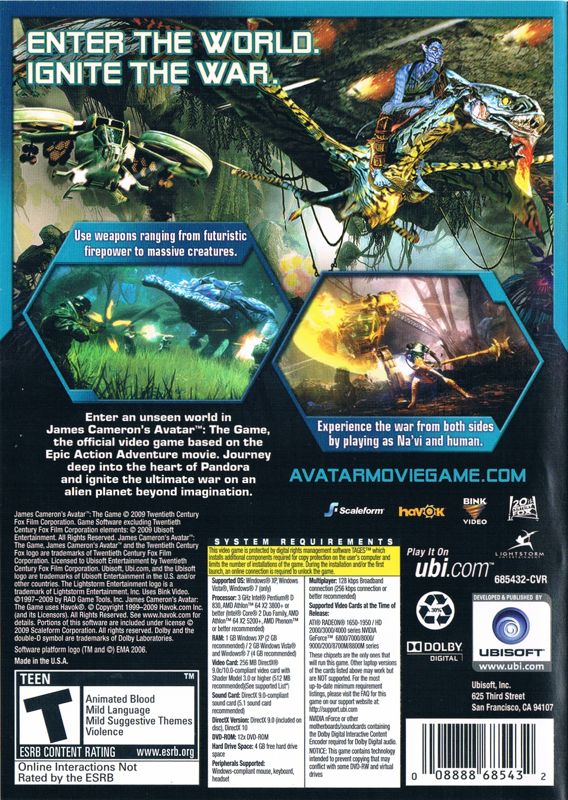 James Cameron's Avatar: The Game cover or packaging material - MobyGames