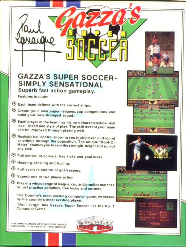 Gazza's Super Soccer cover or packaging material - MobyGames