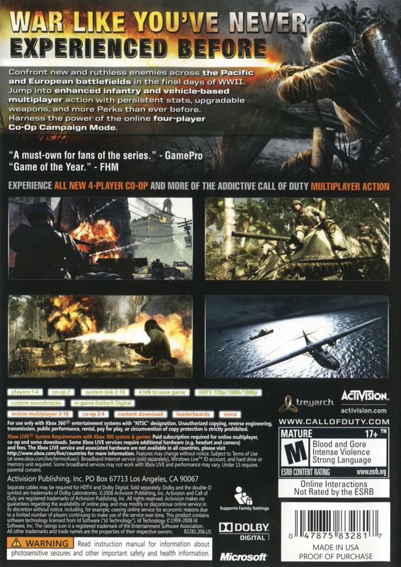 Call of Duty: World at War cover or packaging material - MobyGames