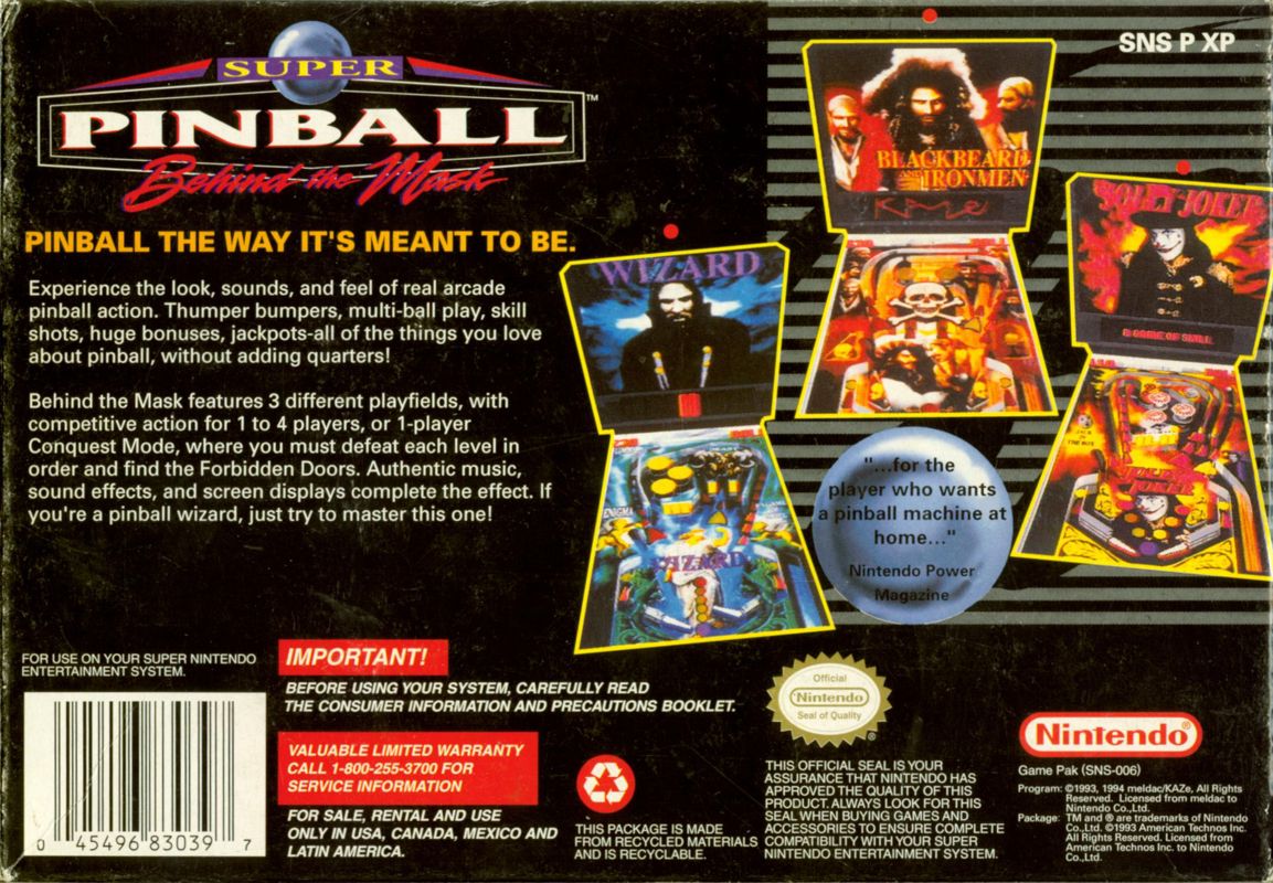 Super Pinball: Behind the Mask cover or packaging material - MobyGames