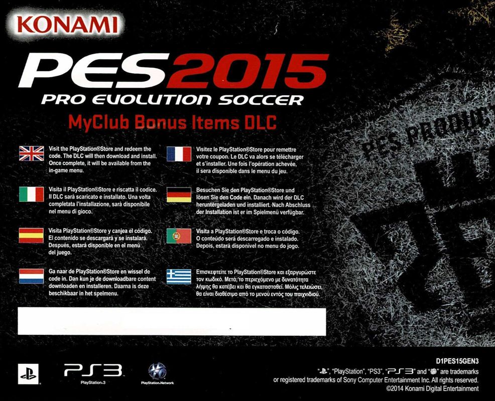 PES 2015: Pro Evolution Soccer (Day One Edition) cover or packaging material - MobyGames