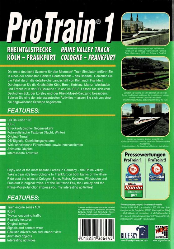 ProTrain: Rhine Valley Track - Cologne-Frankfurt cover or packaging material - MobyGames