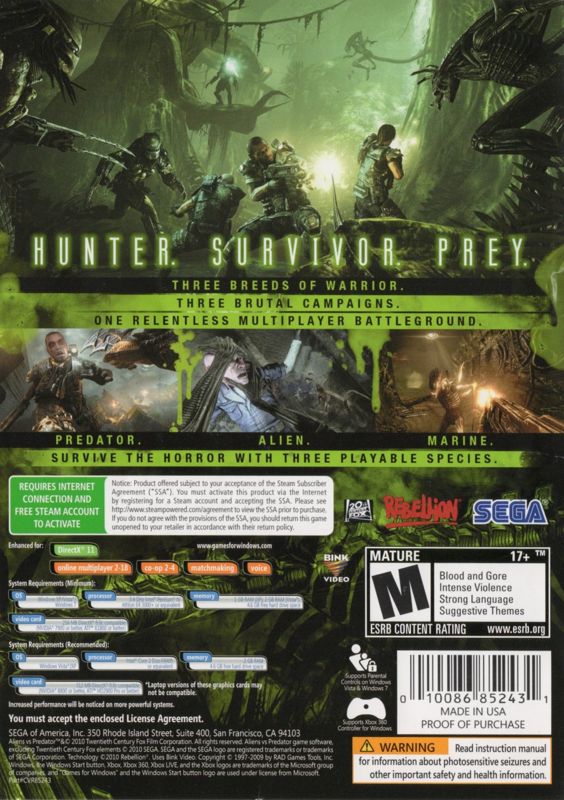 Aliens vs Predator cover or packaging material - MobyGames