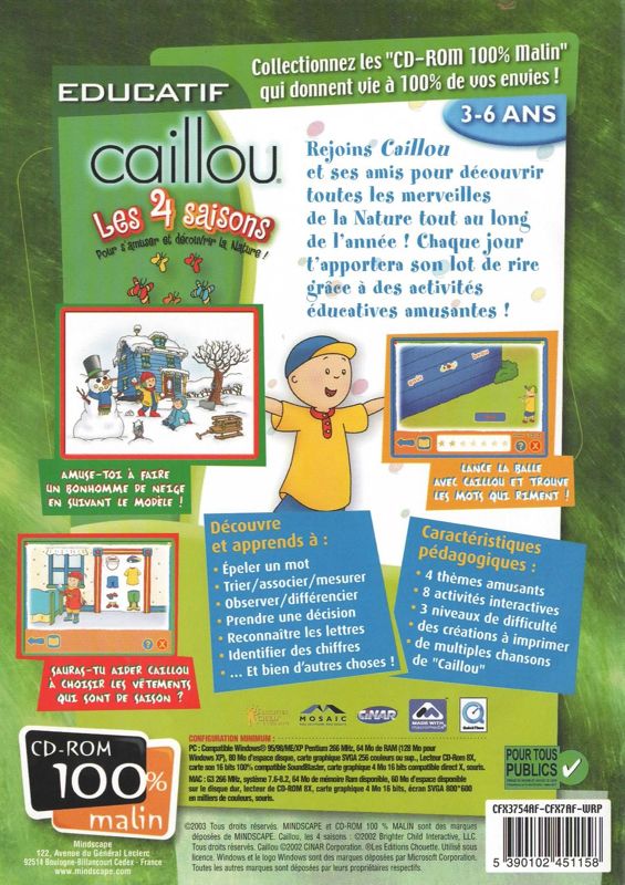 Caillou: Four Seasons of Fun cover or packaging material - MobyGames