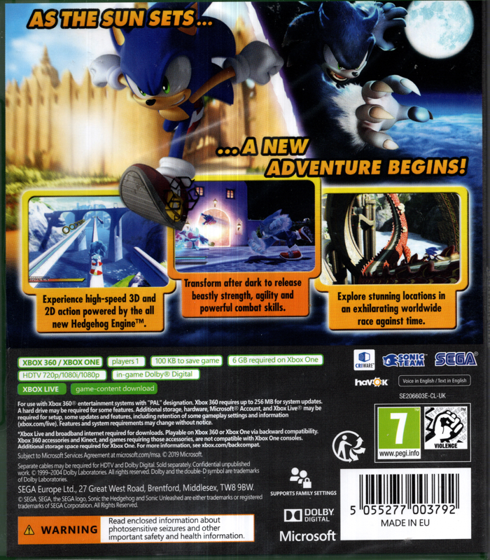 Sonic Unleashed cover or packaging material - MobyGames