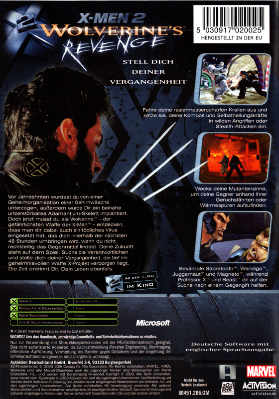 X2: Wolverine's Revenge cover or packaging material - MobyGames