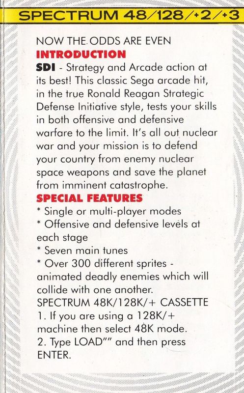 SDI: Strategic Defense Initiative cover or packaging material - MobyGames