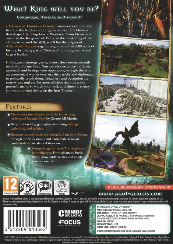 A Game of Thrones: Genesis cover or packaging material - MobyGames