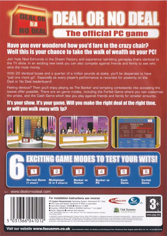 Deal or No Deal: The Official PC Game cover or packaging material - MobyGames