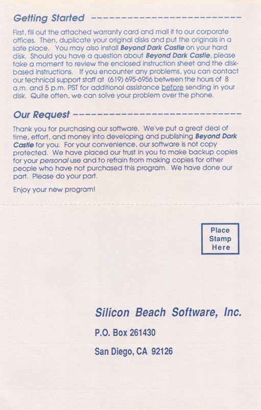 Beyond Dark Castle cover or packaging material - MobyGames