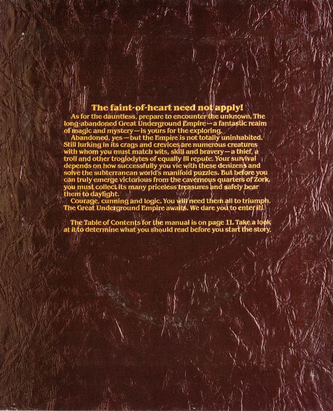 Zork: The Great Underground Empire cover or packaging material - MobyGames