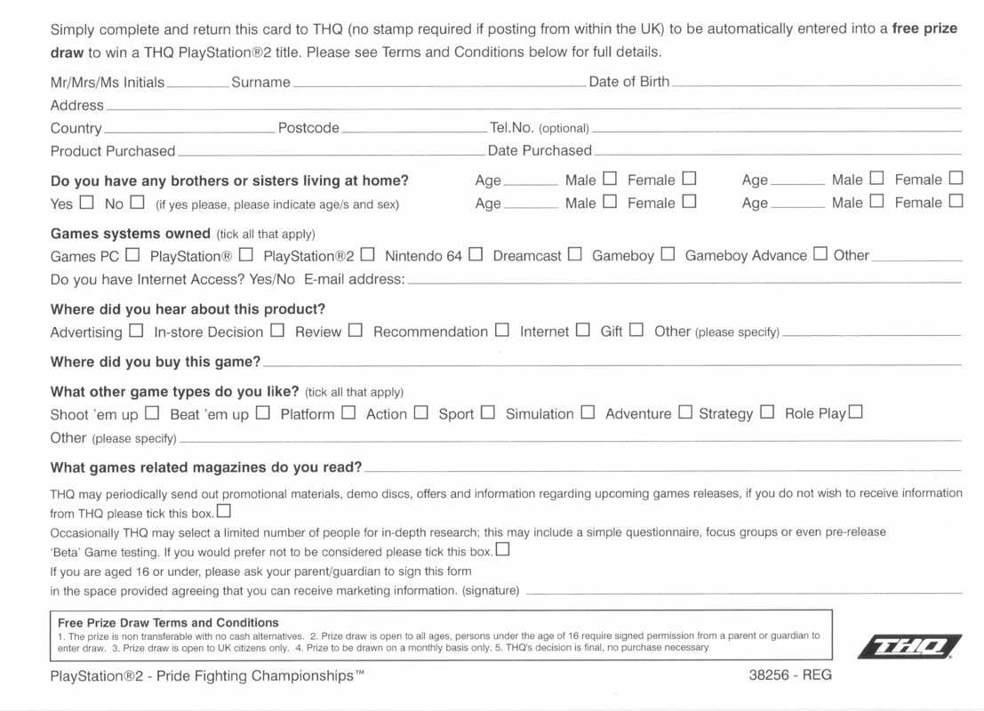 PRIDE FC: Fighting Championships cover or packaging material - MobyGames
